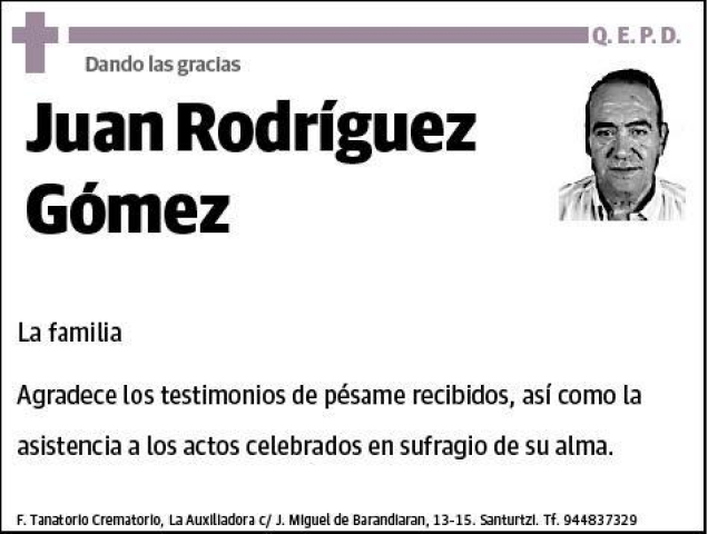 RODRIGUEZ GOMEZ,JUAN | Esquela Necrológica | El Correo