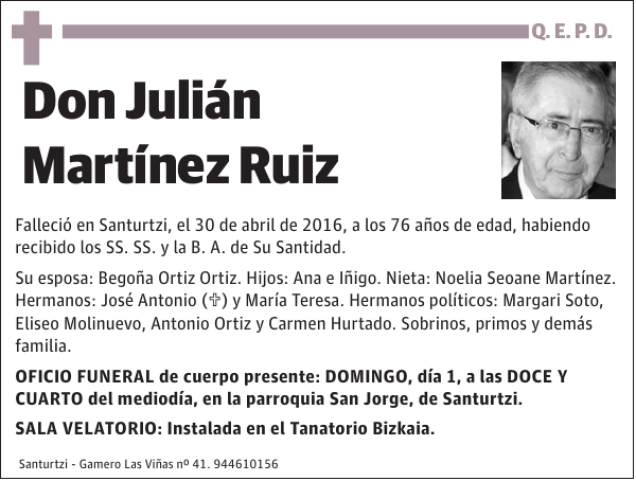 Julián Martínez Ruiz | Esquela Necrológica | El Correo