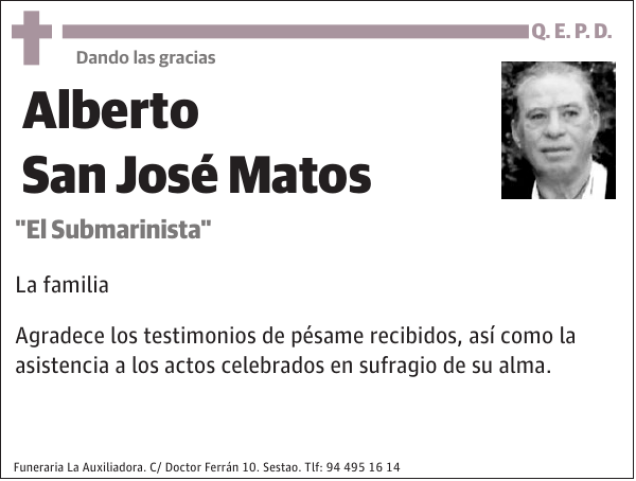 Alberto San José Matos | Esquela Necrológica | El Correo