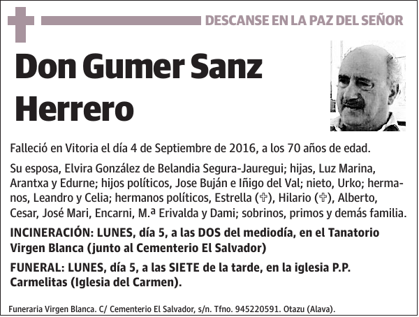 Gumer Sanz Herrero | Esquela | El Correo