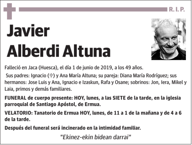 Javier Alberdi Altuna | Esquela Necrológica | El Correo