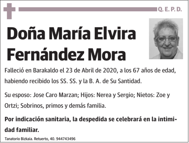 María Elvira Fernández Mora Esquela Necrológica El Correo