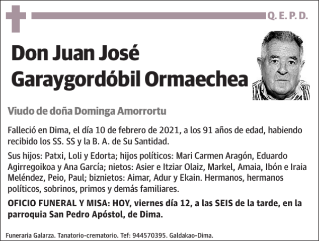 Juan José Garaygordóbil Ormaechea | Esquela Necrológica | El Correo