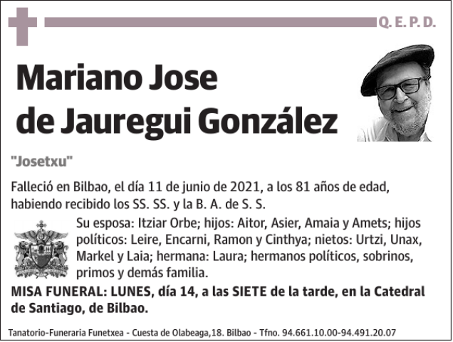 Mariano Jose de Jauregui González | Esquela Necrológica | El Correo