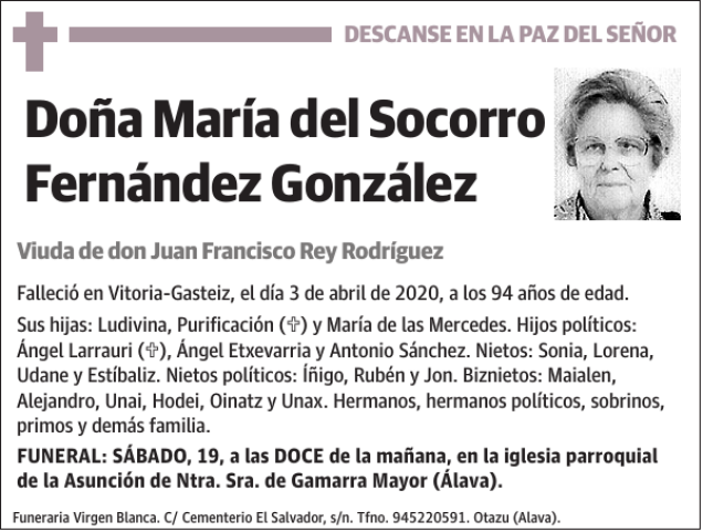 María del Socorro Fernández González | Esquela Necrológica | El Correo