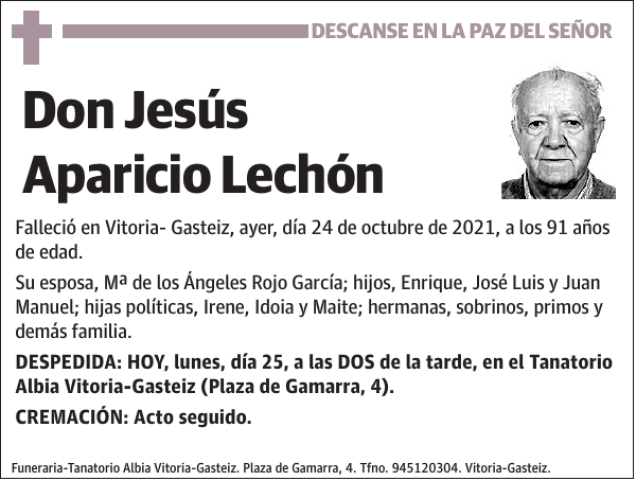 Jesús Aparicio Lechón | Esquela Necrológica | El Correo