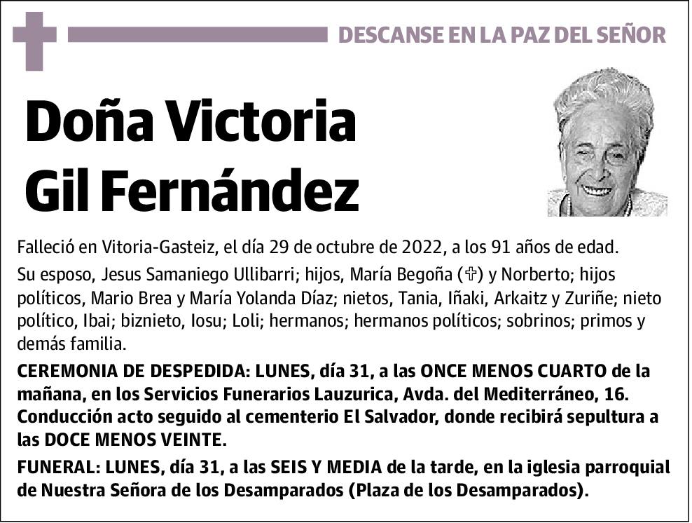 Victoria Gil Fernández | Esquela | El Correo