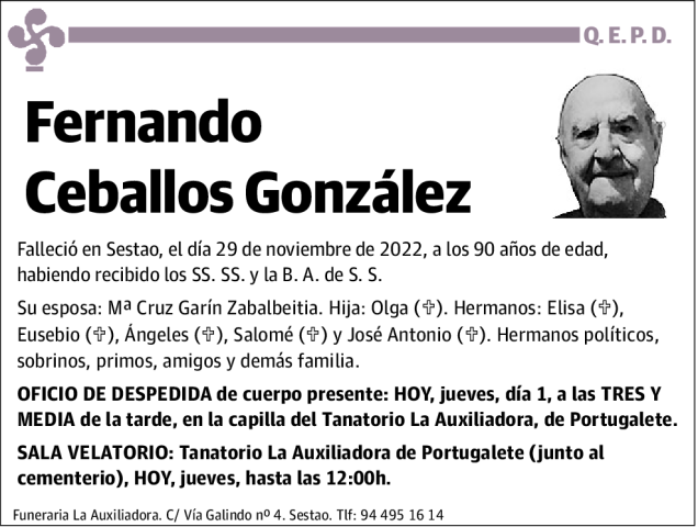 Fernando Ceballos González | Esquela Necrológica | El Correo