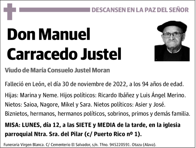 Manuel Carracedo Justel | Esquela Necrológica | El Correo