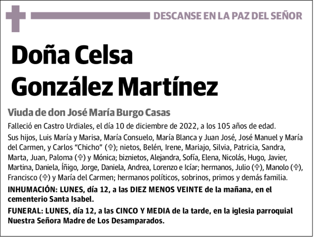 Celsa González Martínez | Esquela Necrológica | El Correo