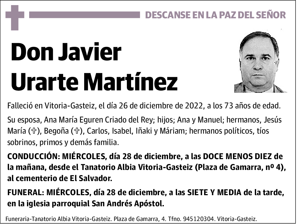 Javier Uriarte Martínez | Esquela | El Correo