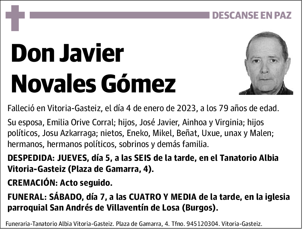 Javier Novales Gómez | Esquela | El Correo