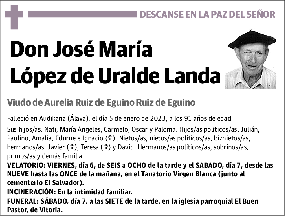 José María López de Uralde Landa | Esquela | El Correo