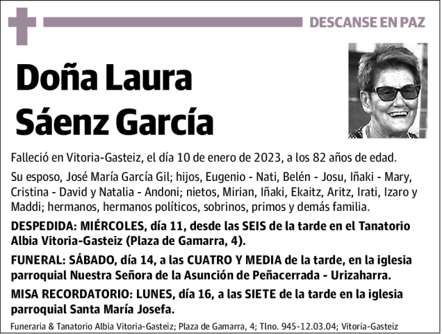 Laura Sáenz García | Esquela Necrológica | El Correo