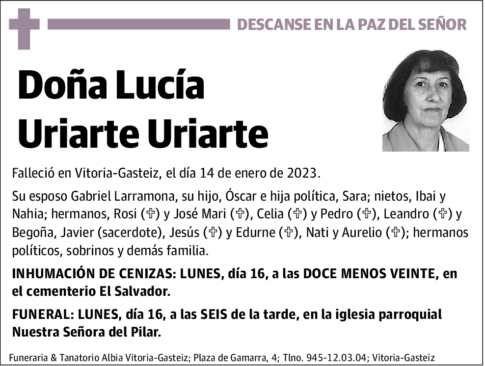 Lucía Uriarte Uriarte | Esquela | El Correo