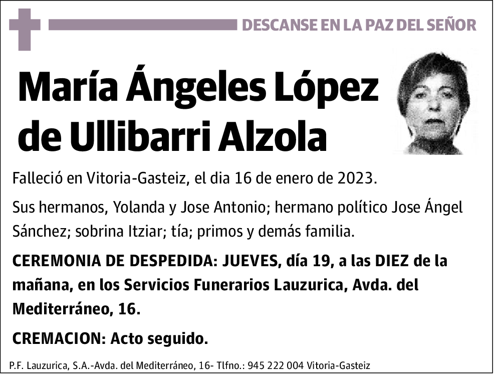 María Ángeles López de Ullibarri Alzola | Esquela | El Correo