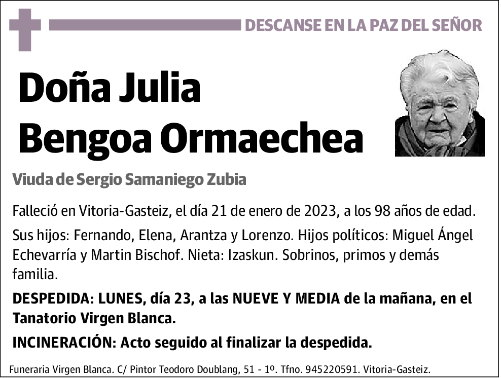 Julia Bengoa Ormaechea | Esquela | El Correo