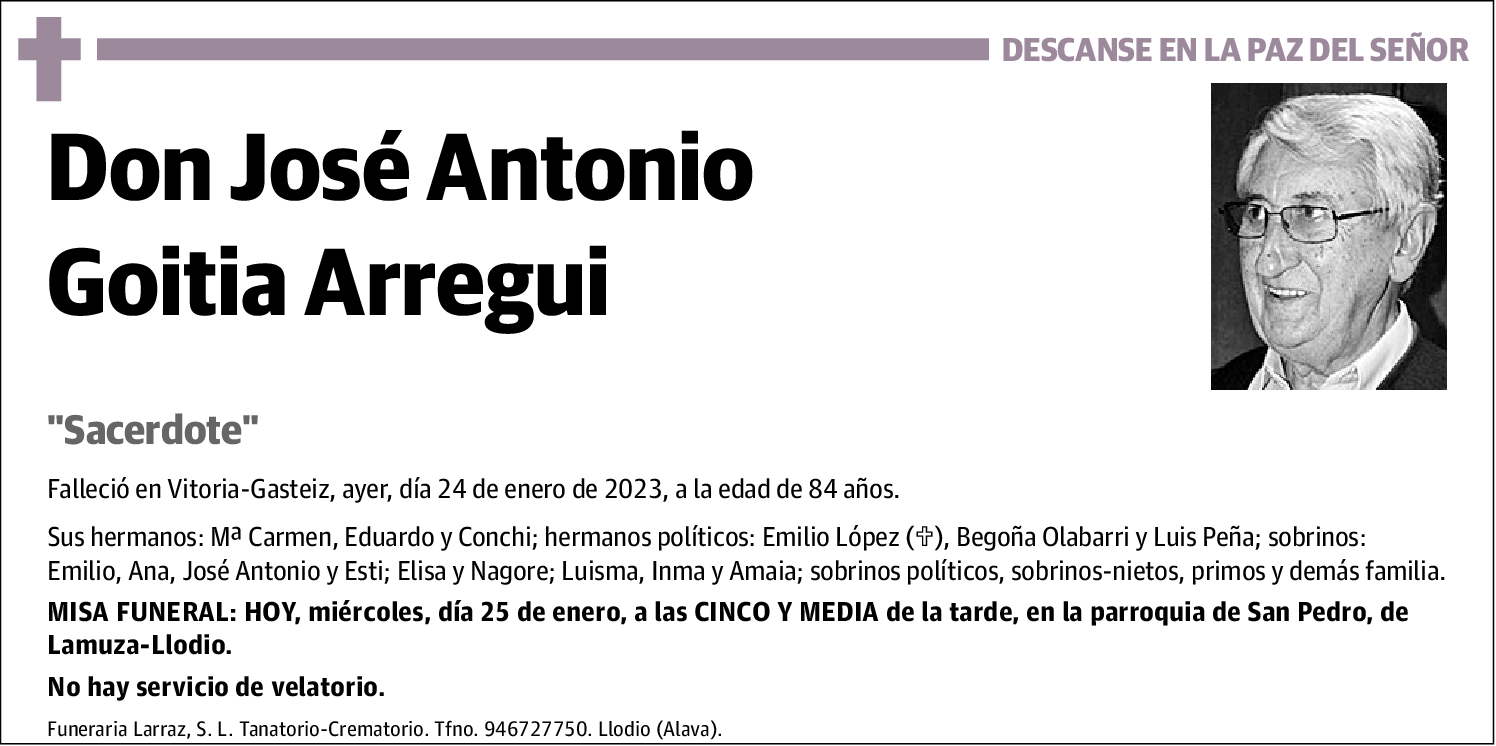 José Antonio Goitia Arregui | Esquela | El Correo