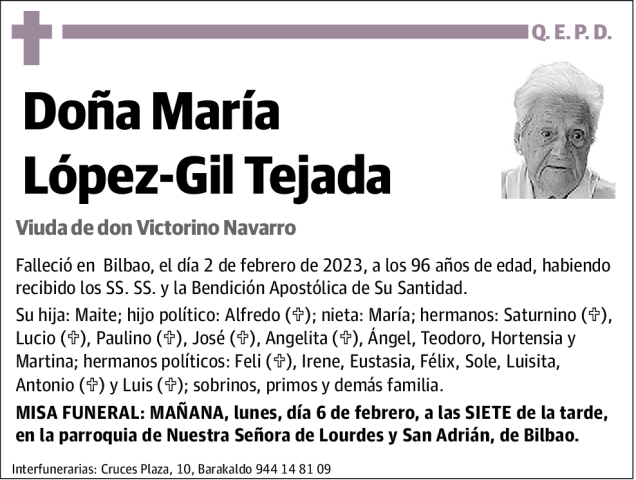 María López-Gil Tejada | Esquela Necrológica | El Correo