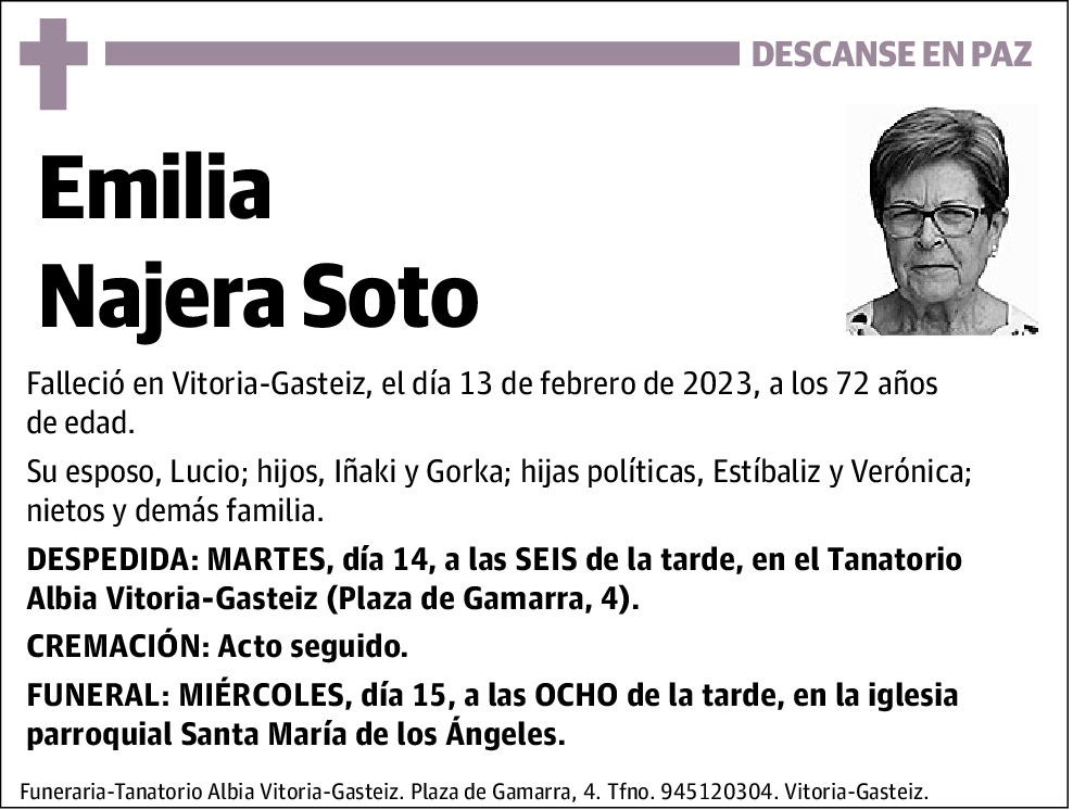 Emilia Najera Soto | Esquela | El Correo