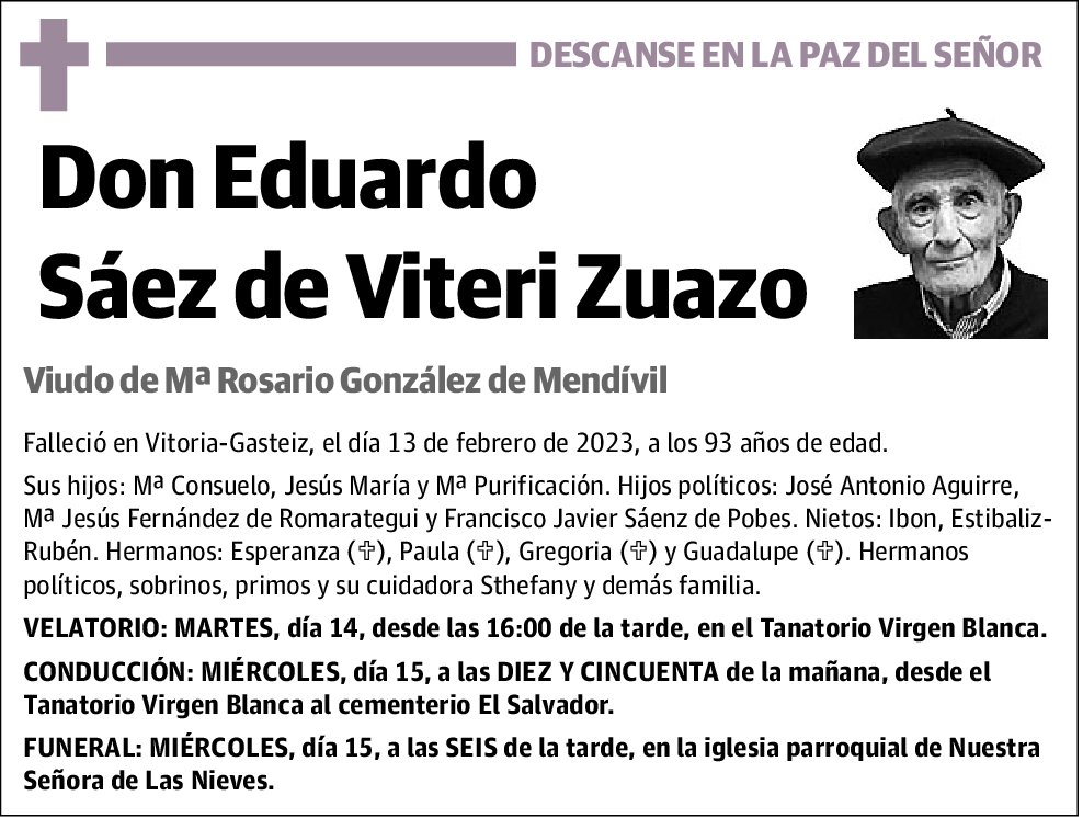 Eduardo Sáez de Viteri Zuazo | Esquela | El Correo