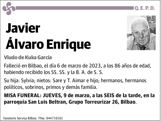 Javier Alvaro Enrique | Esquela Necrológica | El Correo