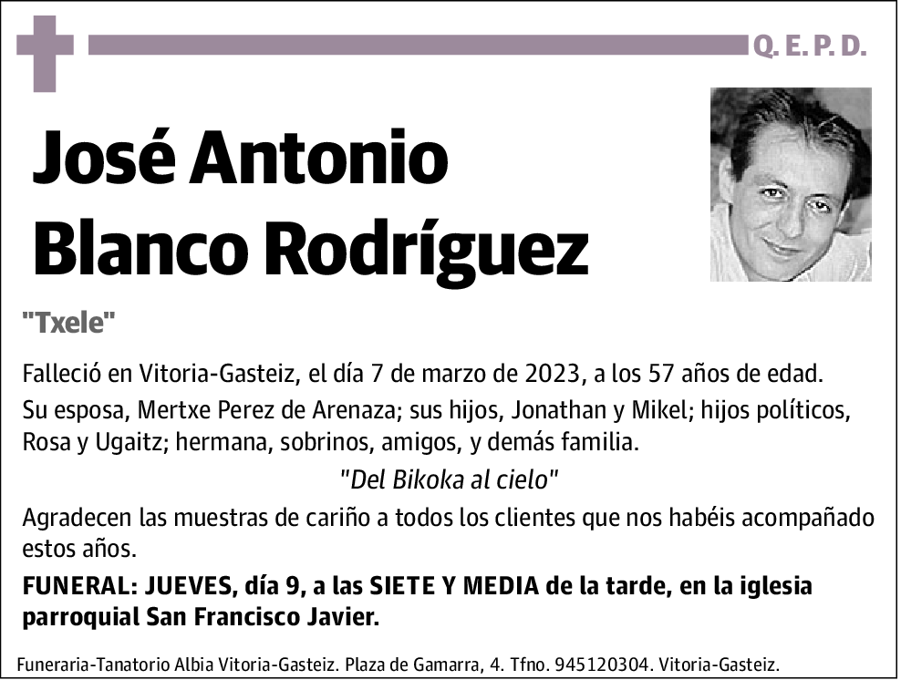 José Antonio Blanco Rodríguez | Esquela | El Correo