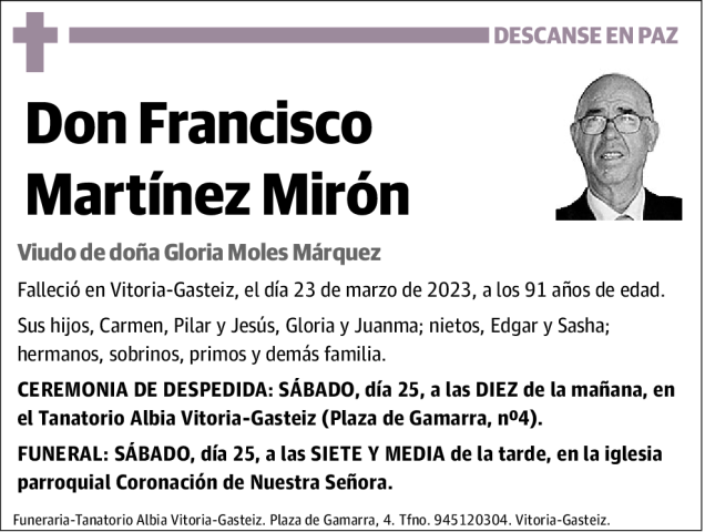 Francisco Martínez Mirón | Esquela de Agradecimiento | El Correo