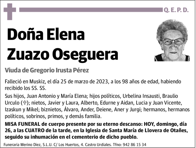Elena Zuazo Oseguera | Esquela Necrológica | El Correo