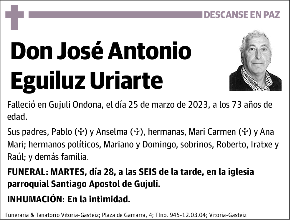 José Antonio Eguiluz Uriarte | Esquela | El Correo