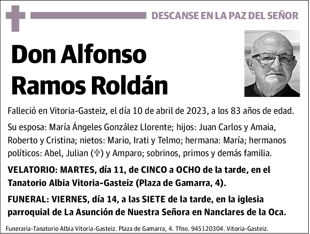 Alfonso Ramos Roldán | Esquela | El Correo