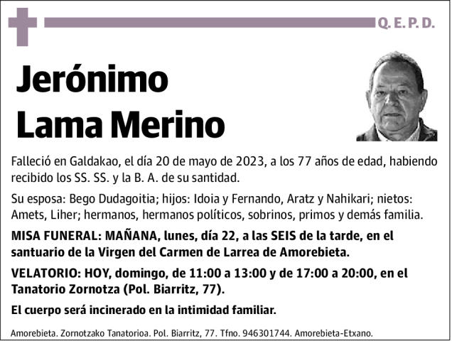 Jerónimo Lama Merino | Esquela Necrológica | El Correo