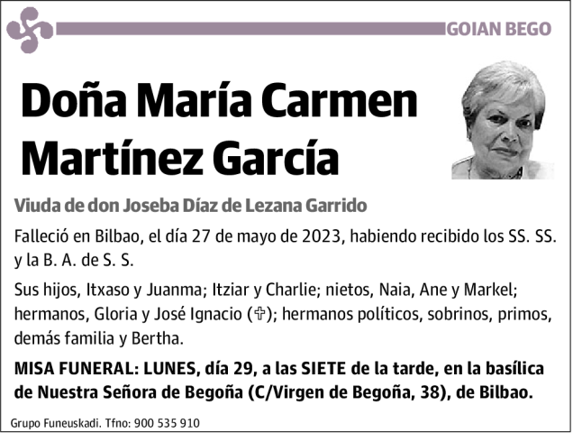 María Martínez García | Esquela Necrológica | El Correo