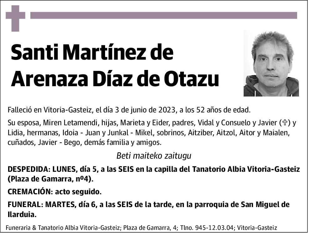 Santi Martínez De Arenaza Díaz De Otazu | Esquela | El Correo