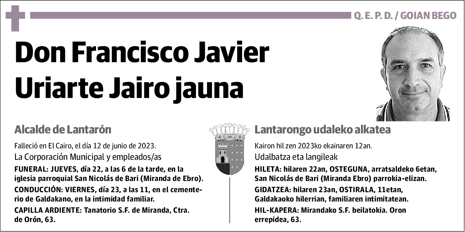 Javier Uriarte Jairo | Esquela | El Correo