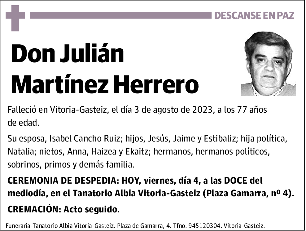 Julián Martínez Herrero | Esquela | El Correo