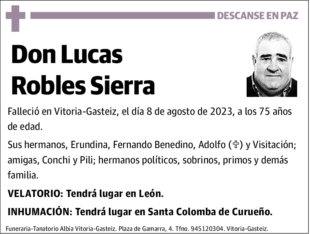 Lucas Robles Sierra | Esquela | El Correo