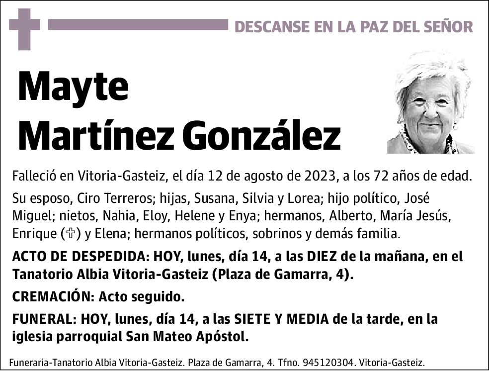 Mayte Martínez González | Esquela | El Correo