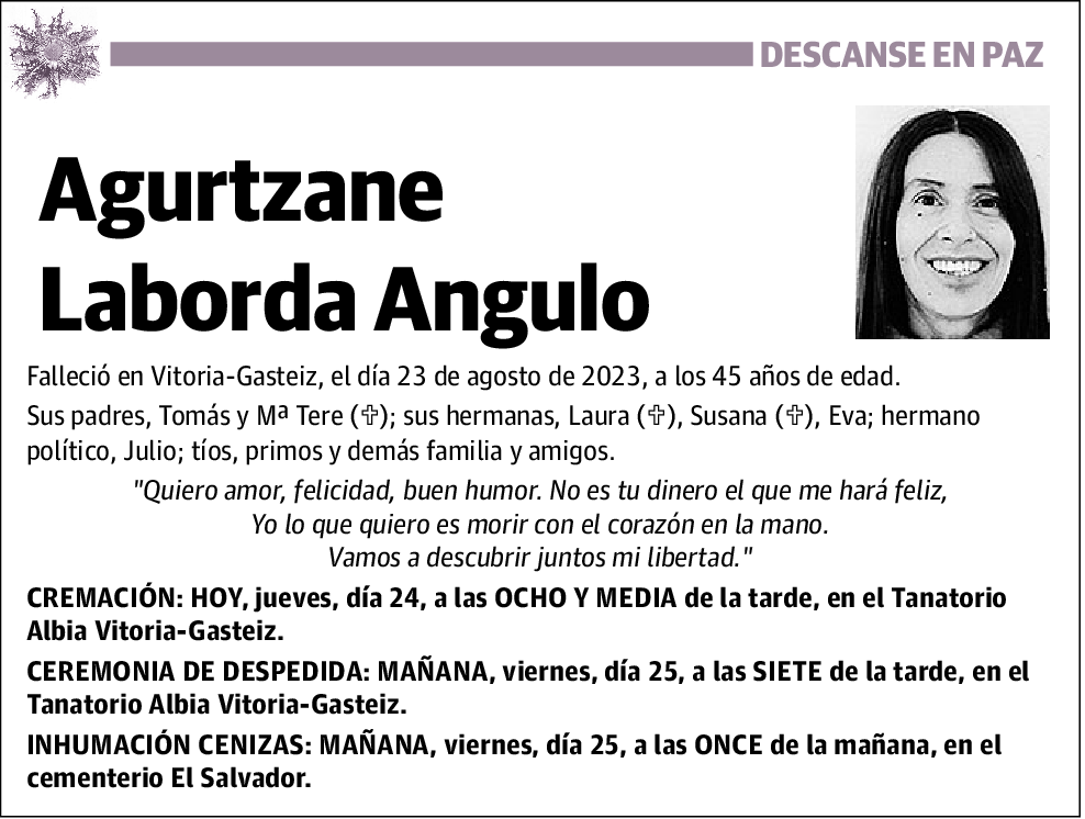 Agurtzane Laborda Angulo | Esquela | El Correo