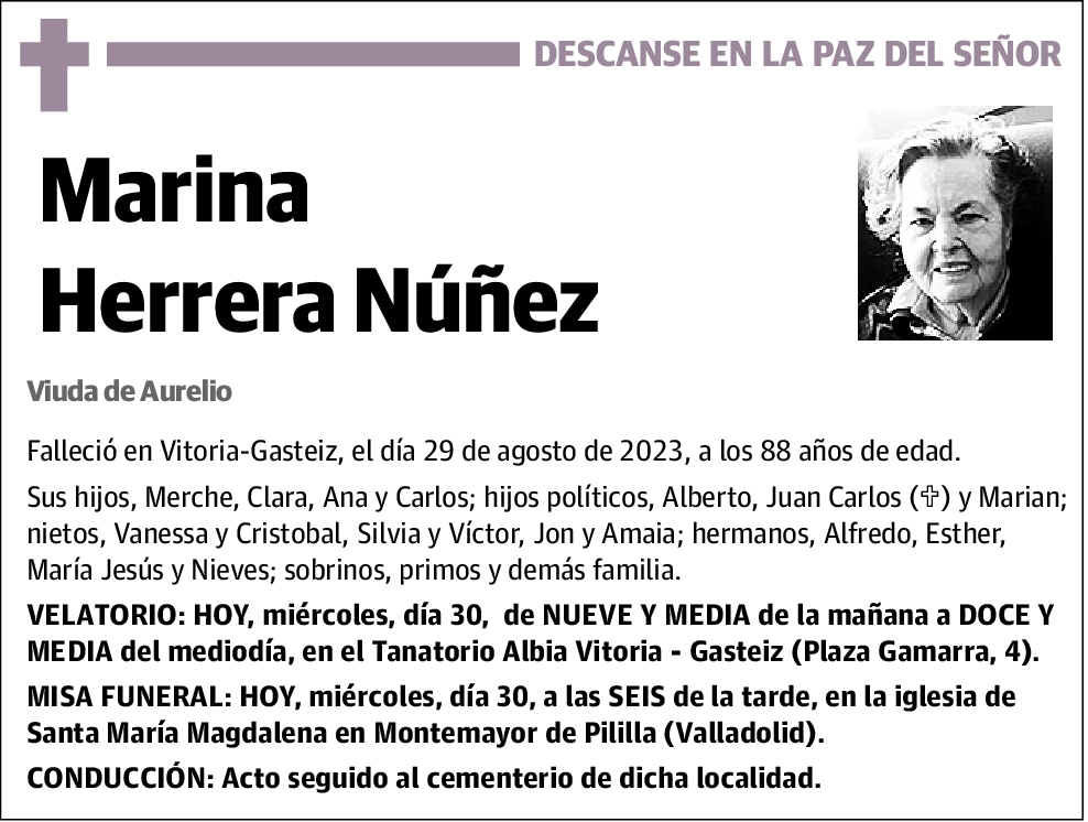Marina Herrera Núñez | Esquela | El Correo