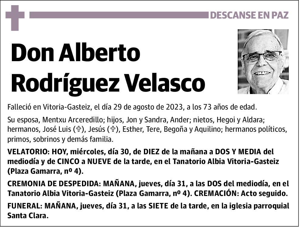 Alberto Rodríguez Velasco | Esquela | El Correo