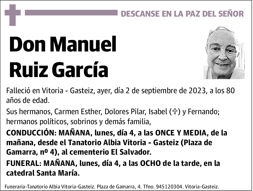 Manuel Ruiz García | Esquela | El Correo