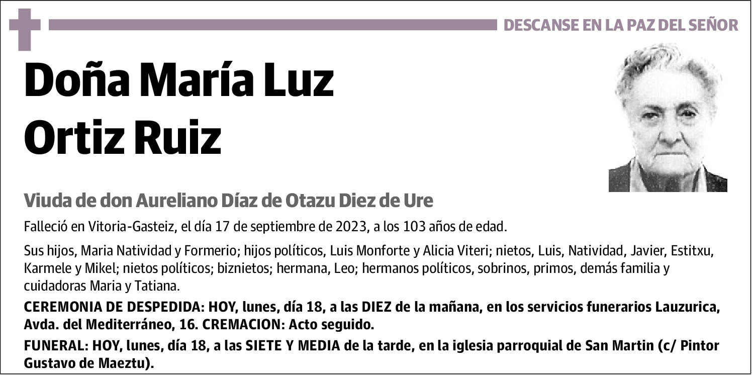 Maria Luz Ortiz Ruiz | Esquela | El Correo