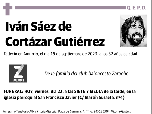 Iván Sáez de Cortázar Gutiérrez | Esquela Necrológica | El Correo