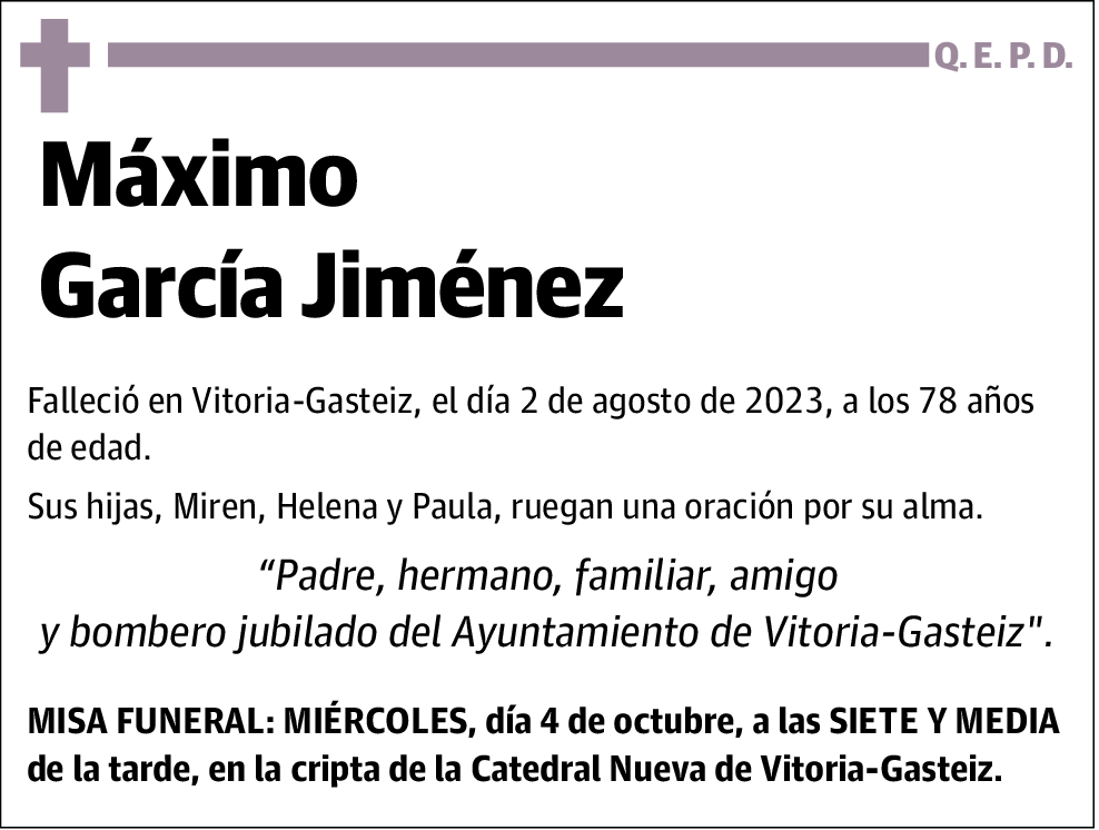 Máximo García Jiménez | Esquela | El Correo
