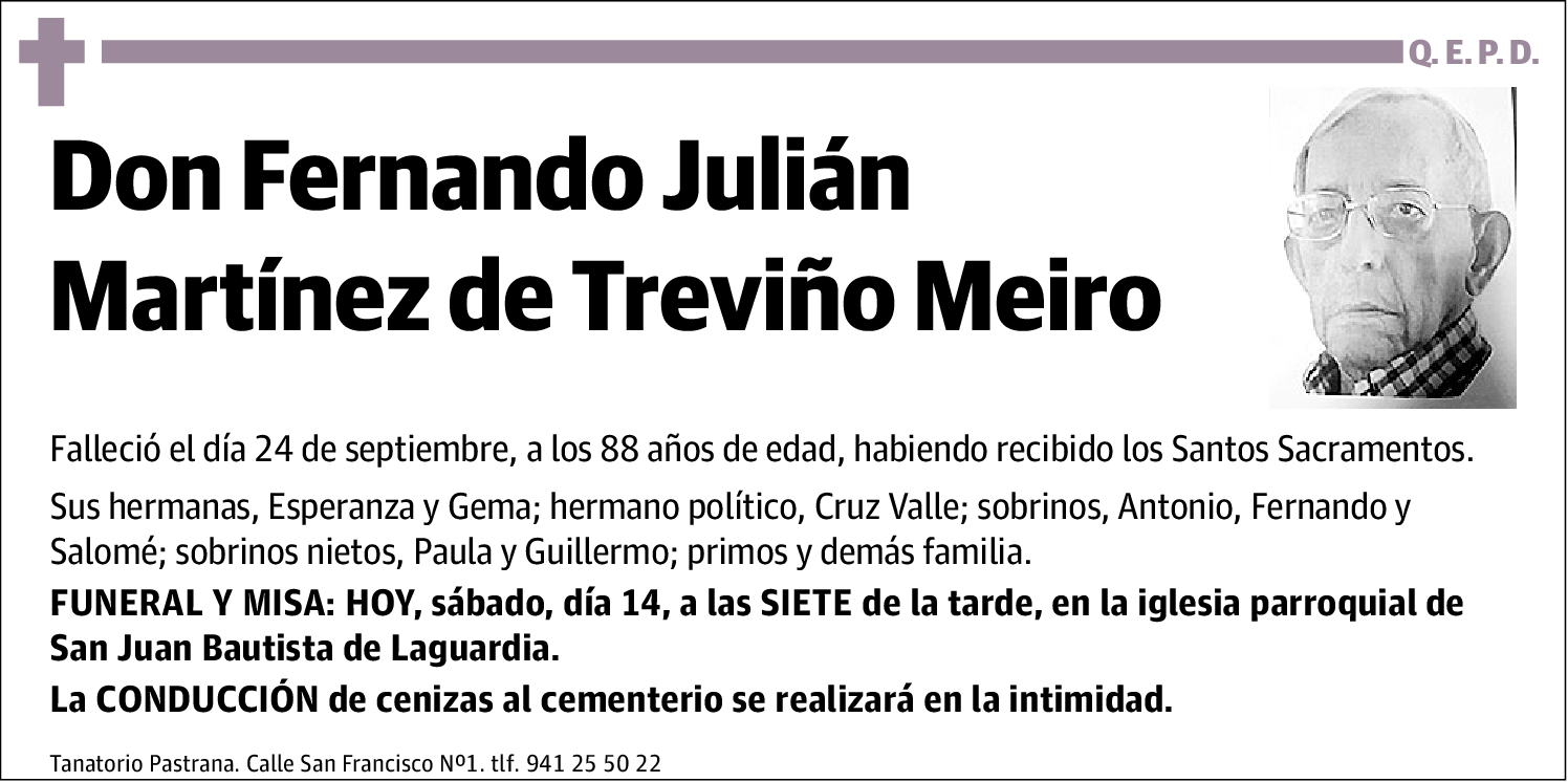 Fernando Julian Martinez de Treviño Meiro | Esquela | El Correo