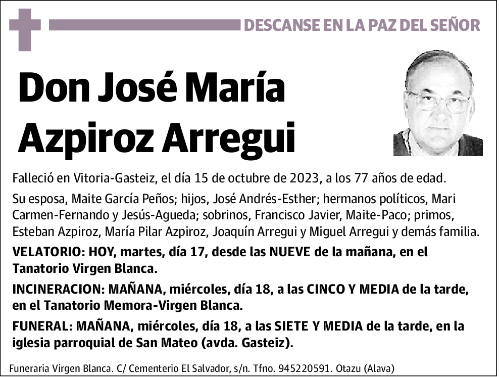 José María Azpiroz Arregui | Esquela | El Correo
