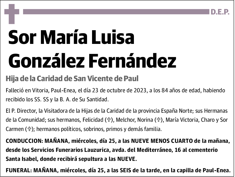 María Luisa González Fernández | Esquela | El Correo