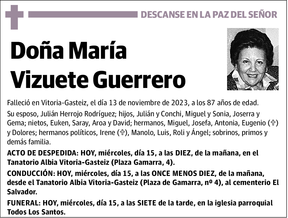 María Vizuete Guerrero | Esquela | El Correo