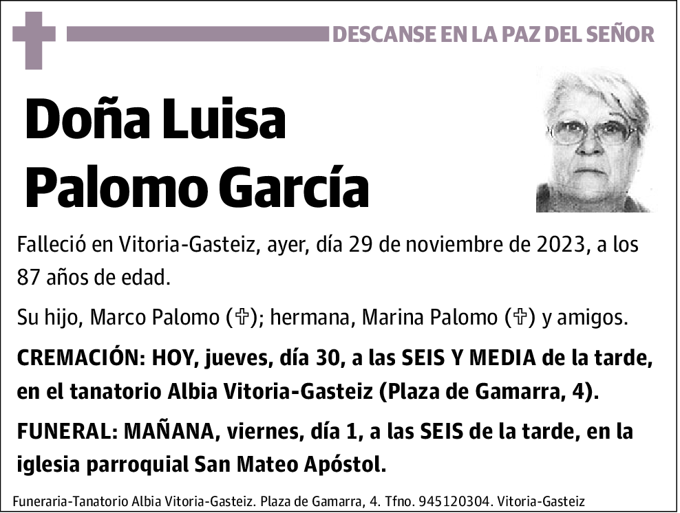 Luisa Palomo García | Esquela | El Correo
